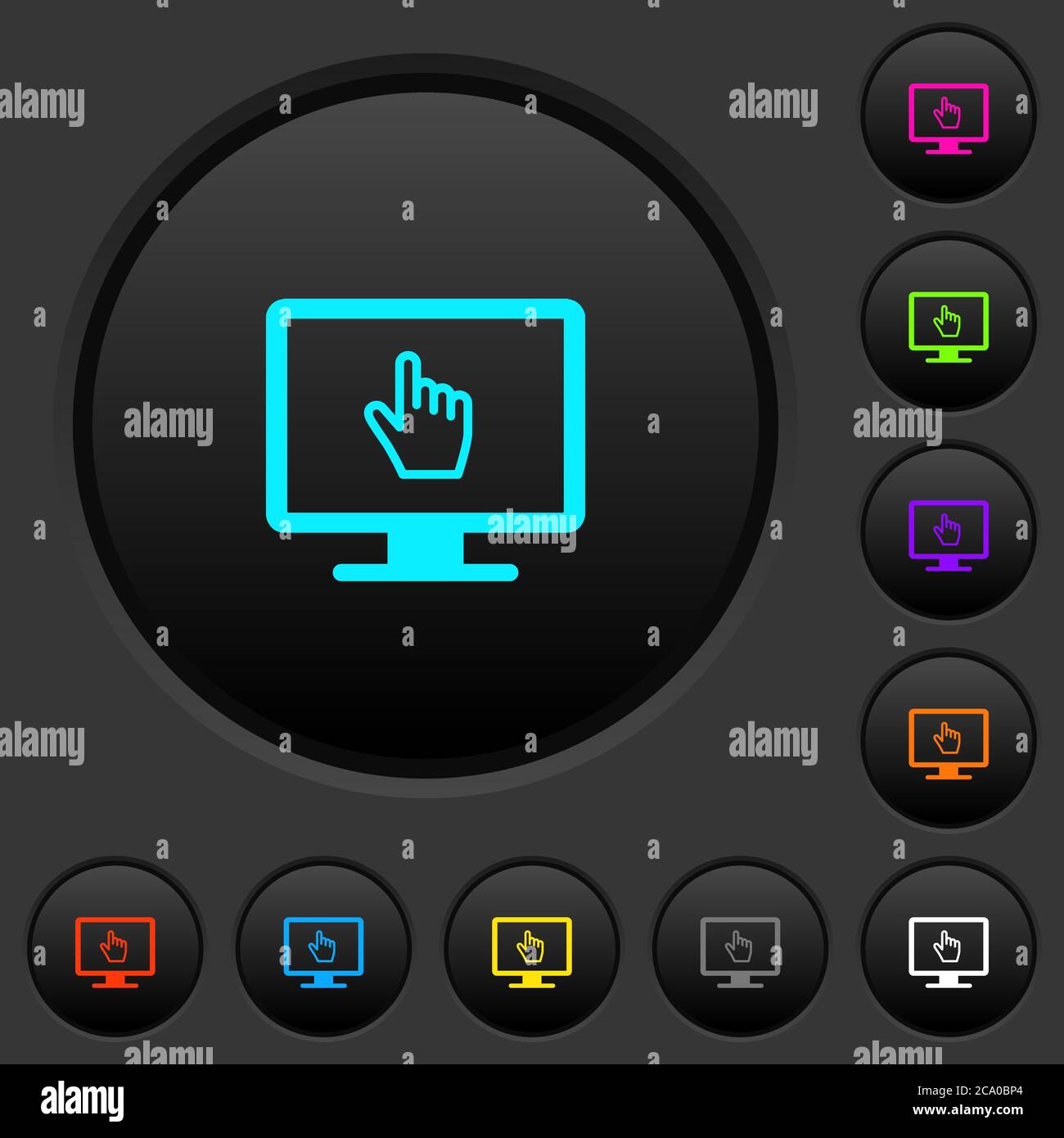 Monitor with pointing cursor dark push buttons with vivid color icons ...