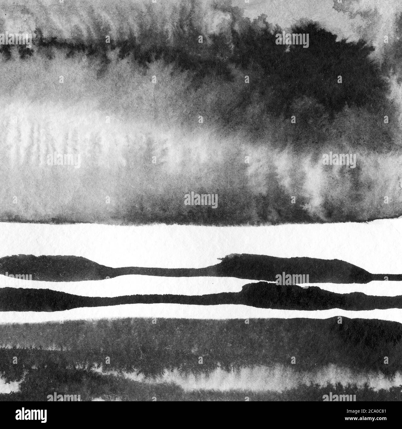 Abstract landscape ink hand drawn illustration. Black and white ink ...