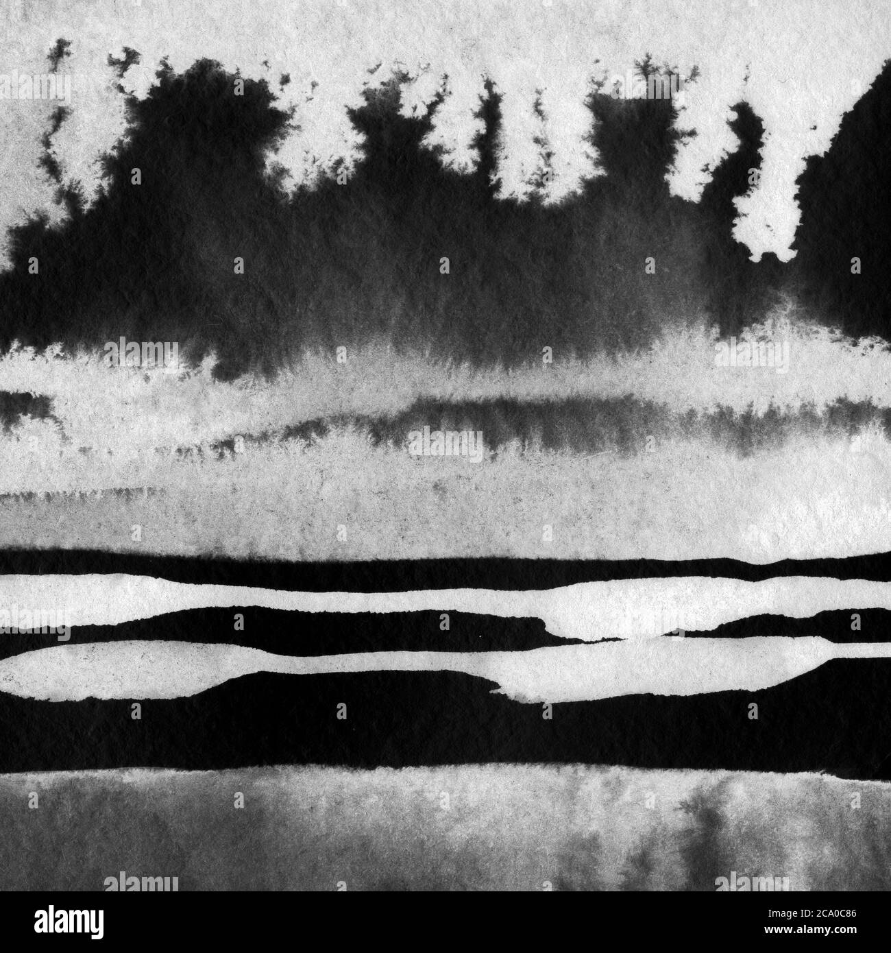 Abstract landscape ink hand drawn illustration. Black and white ink ...