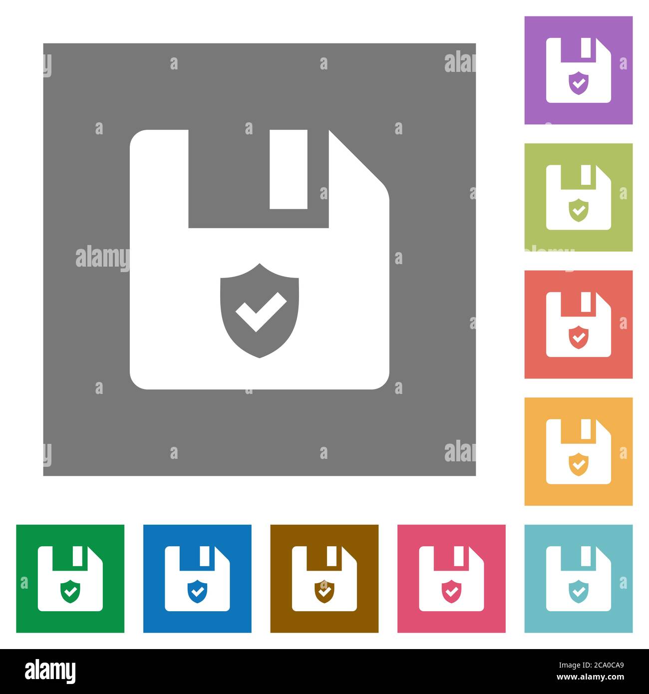 Protected file flat icons on simple color square backgrounds Stock ...