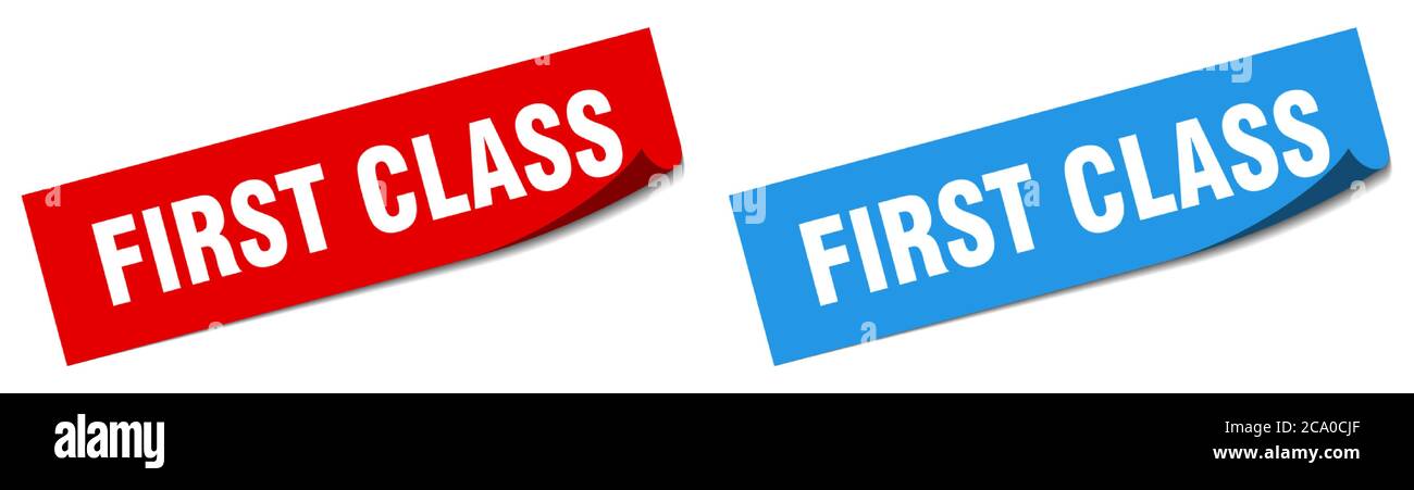 first class paper peeler sign set. first class sticker Stock Vector ...