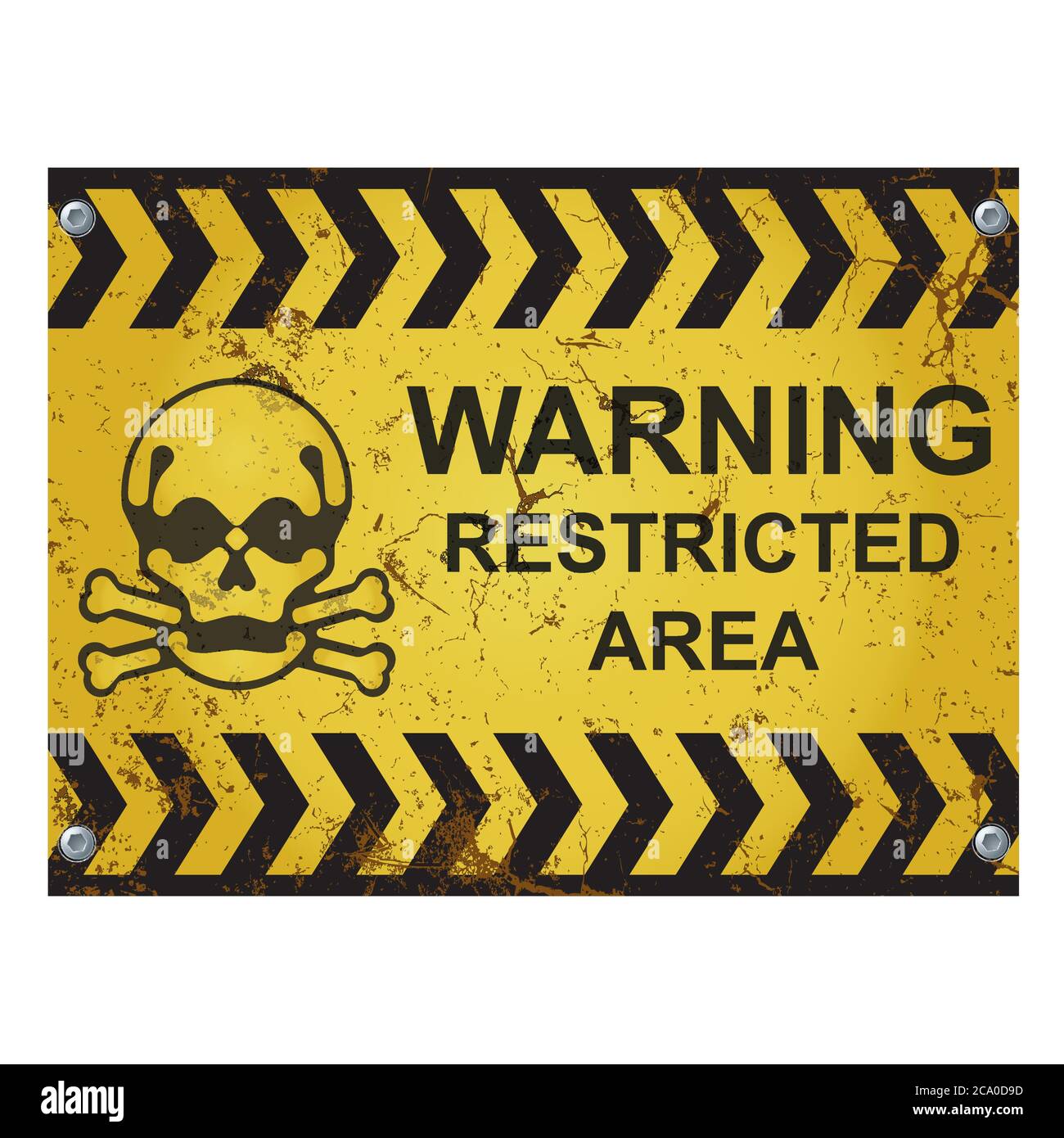 Warning restricted area sign with skull and cross bones isolated on ...