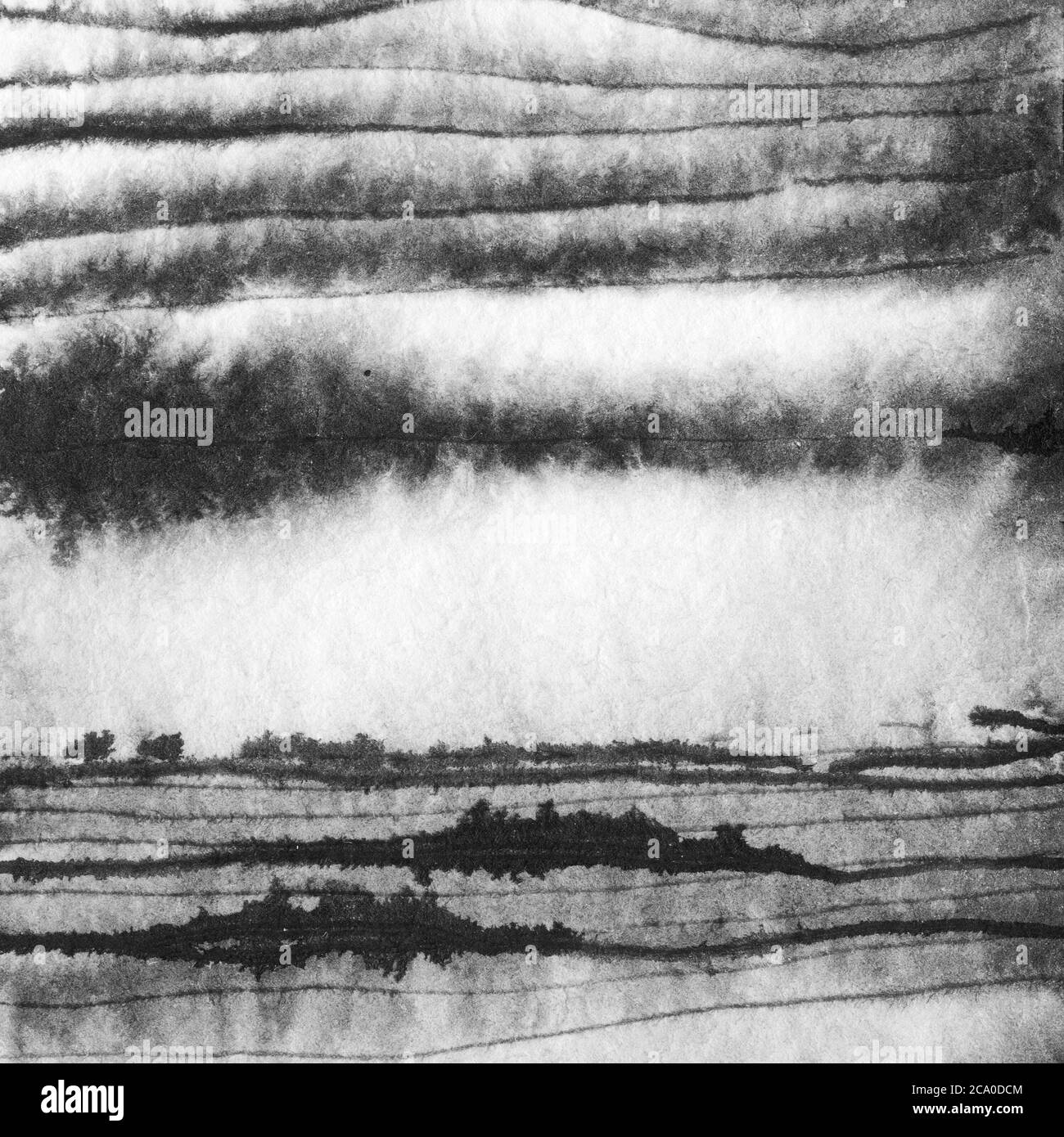 Abstract landscape ink hand drawn illustration. Black and white ink ...