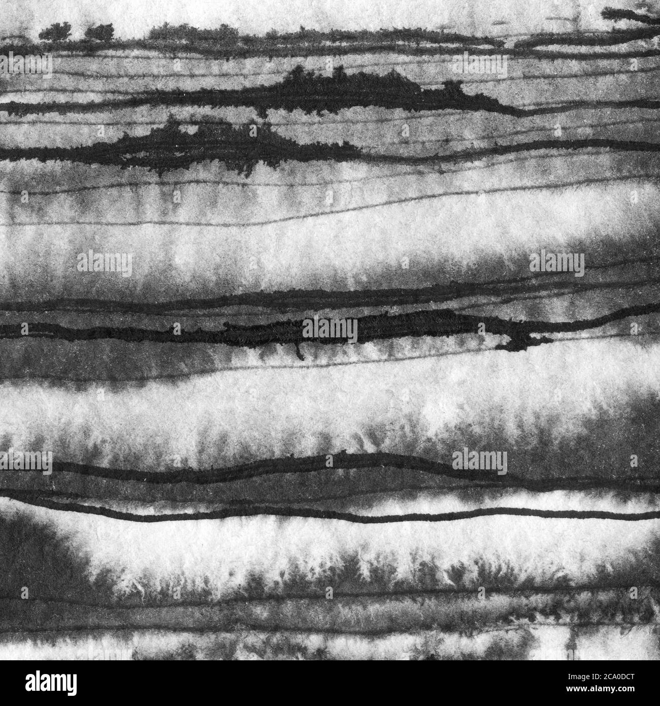 Abstract landscape ink hand drawn illustration. Black and white ink ...