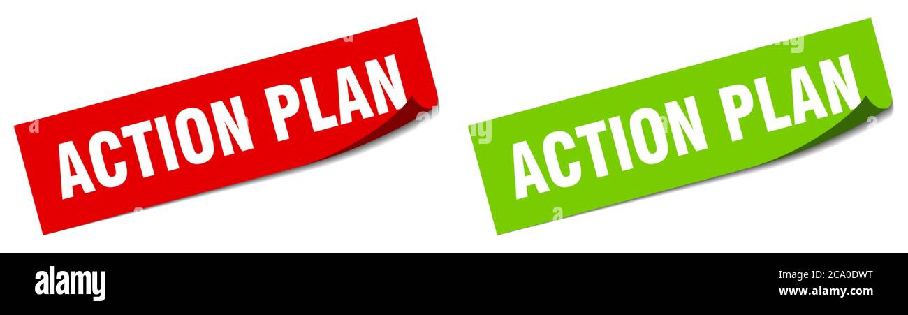 action plan paper peeler sign set. action plan sticker Stock Vector ...