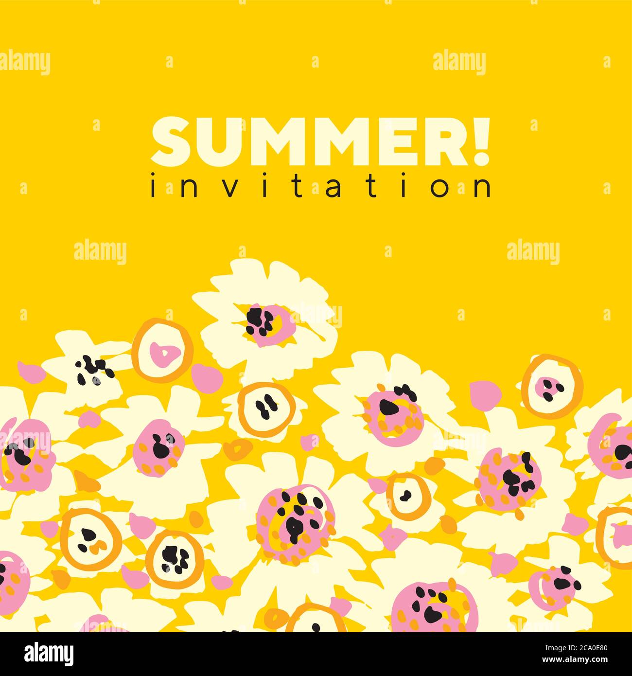 Fun summer yellow hand drawn flowers for greeting card, header ...