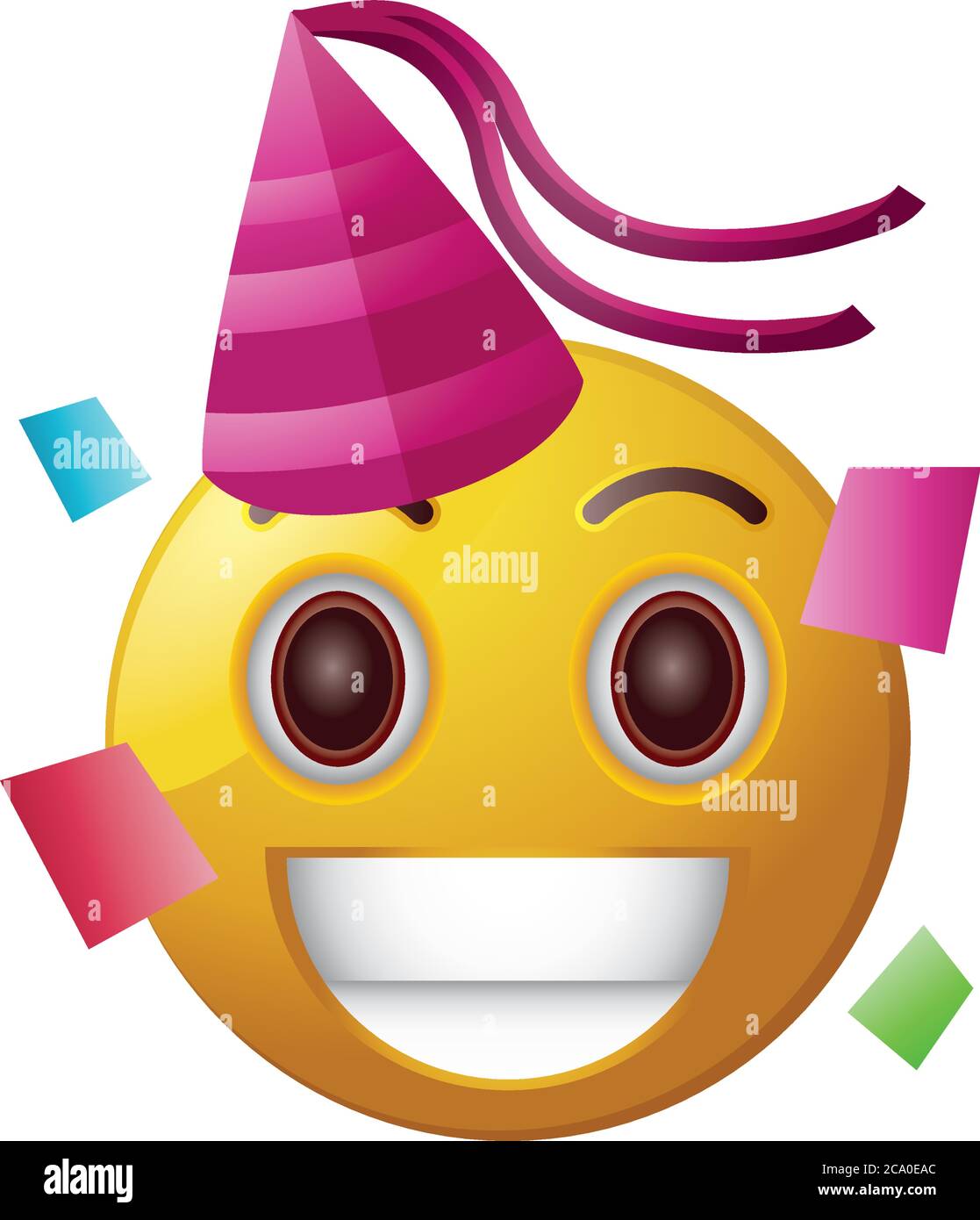 emoticon with smile and birthday hat on white background vector ...