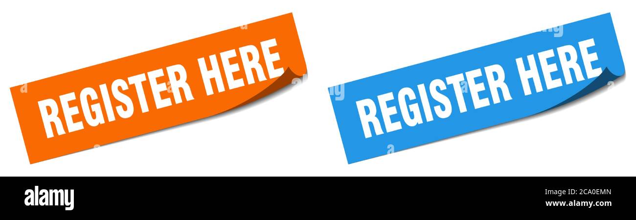 register here paper peeler sign set. register here sticker Stock Vector ...