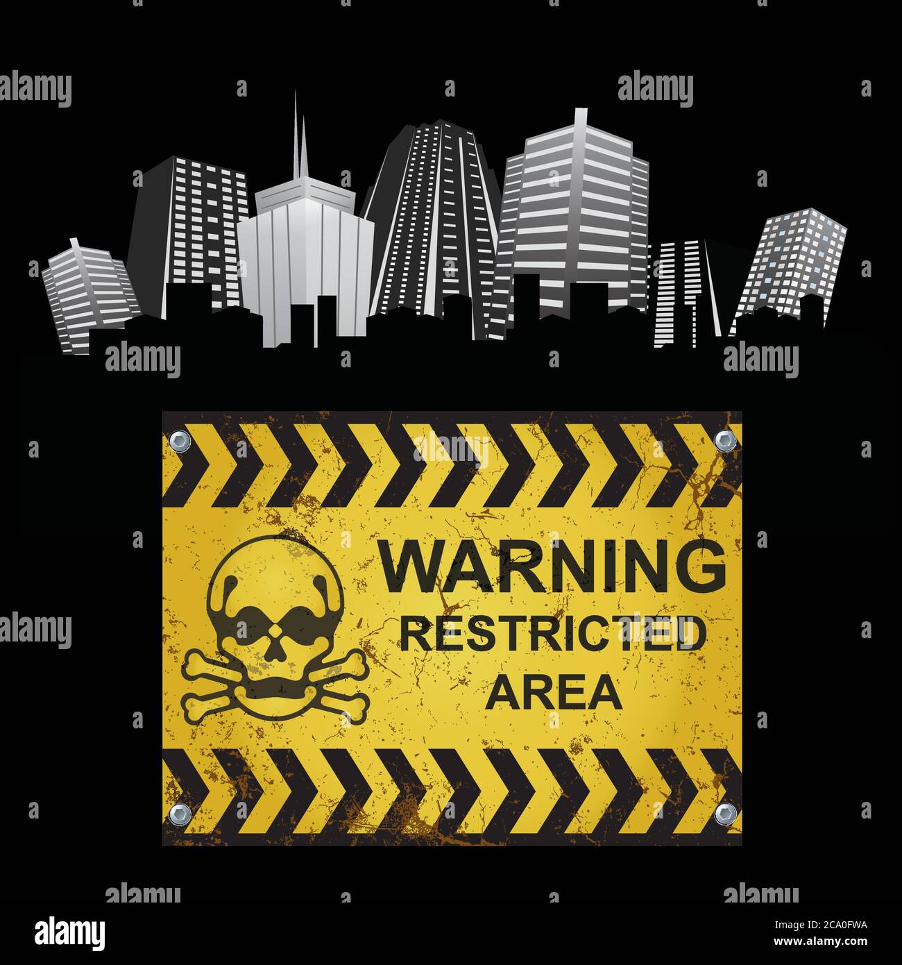 Warning restricted area sign with skull and cross bones with generic ...