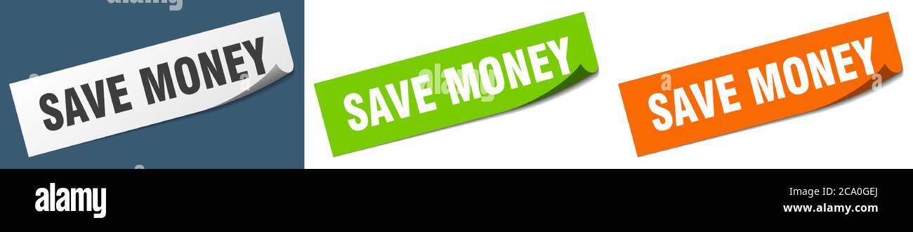 save money paper peeler sign set. save money sticker Stock Vector Image ...