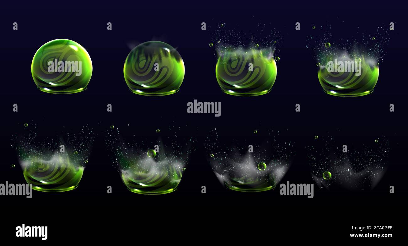 Broken bubble shields explosion animation stages, force spheres or ...