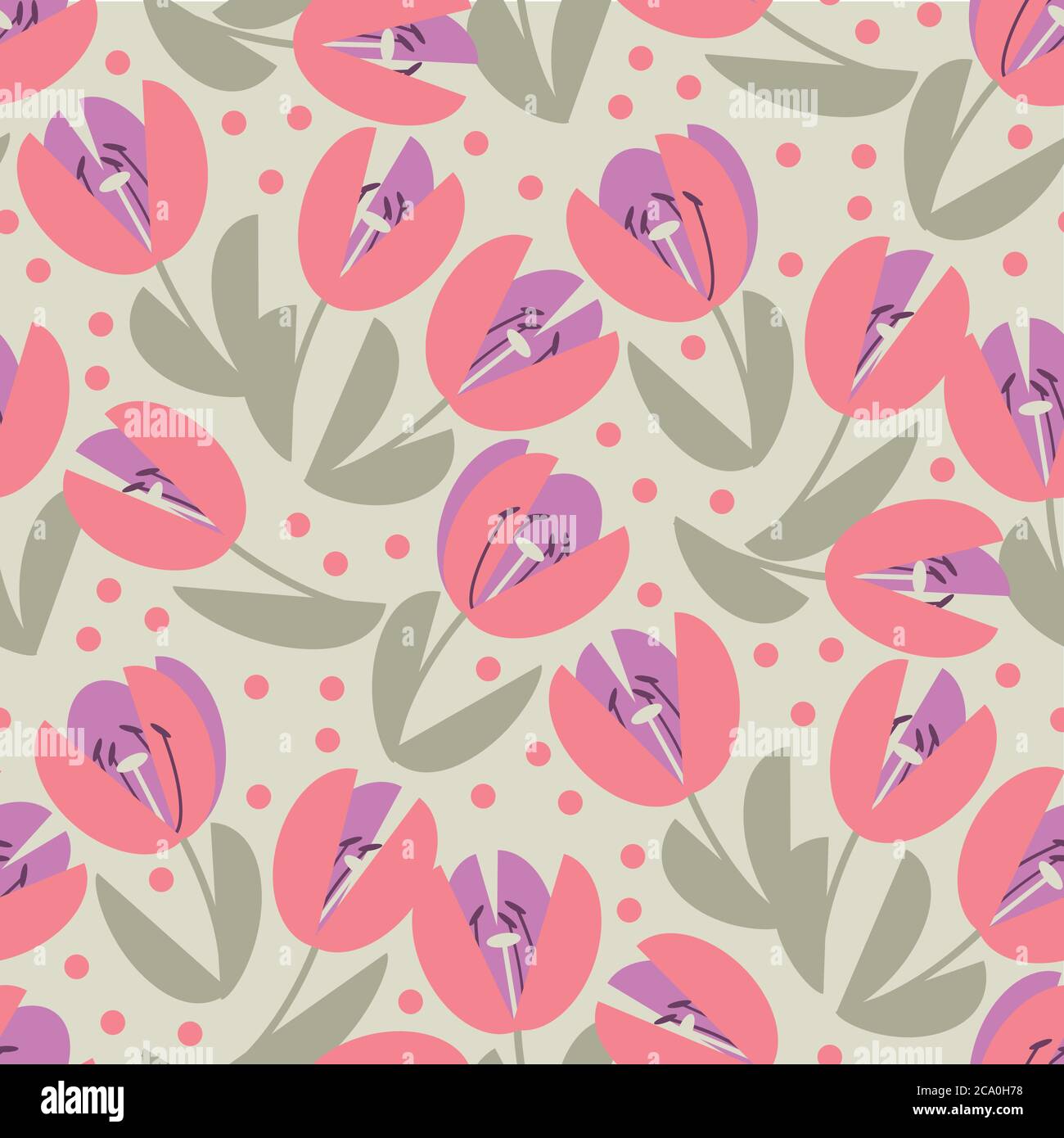 Cute elegant pastel rosy tulip seamless pattern for background, wrap ...
