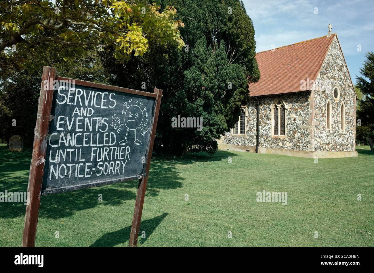 Church notice explaining closure due to covid-19, Kent, England Stock ...