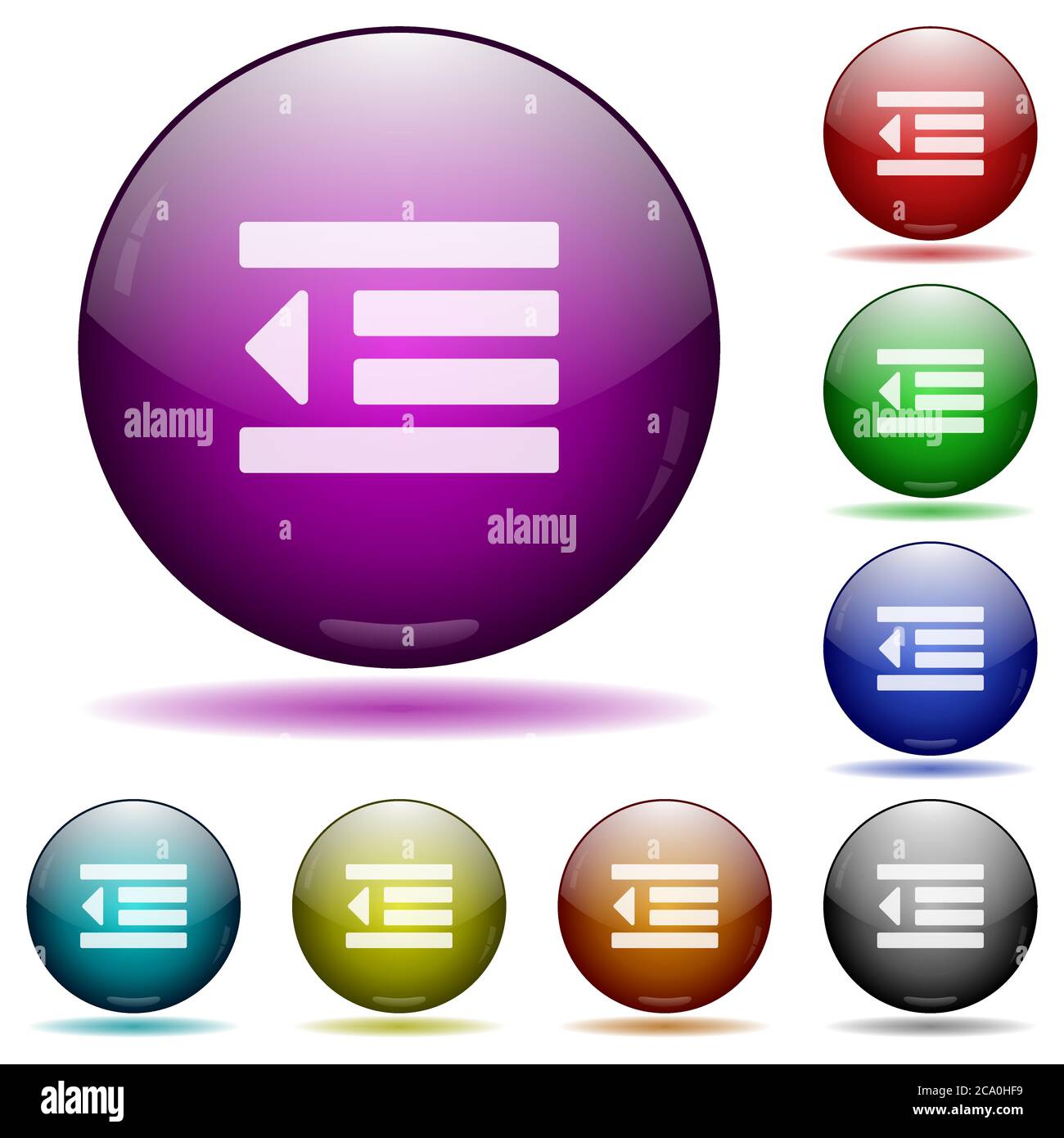 Decrease text indentation icons in color glass sphere buttons with shadows Stock Vector Image ...