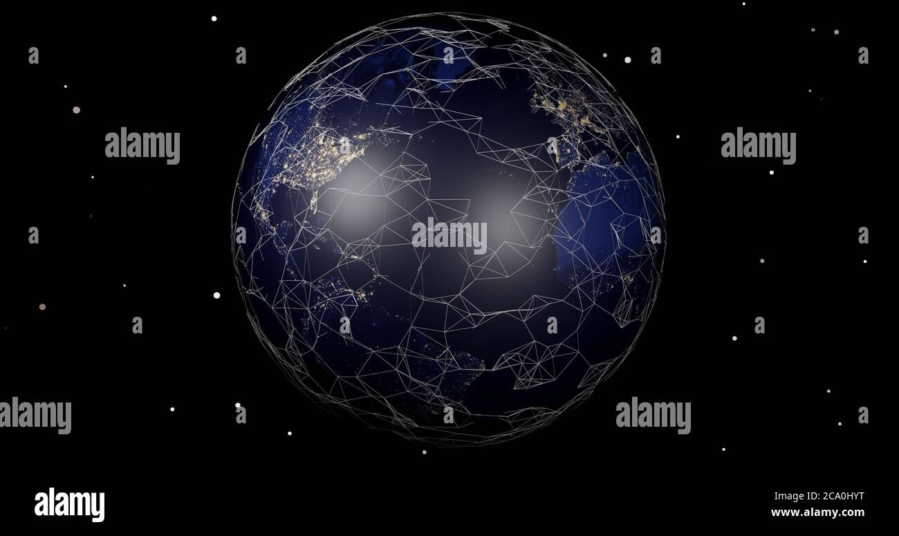 3d Illustration Planet Earth with data grid in blue with stars in the ...