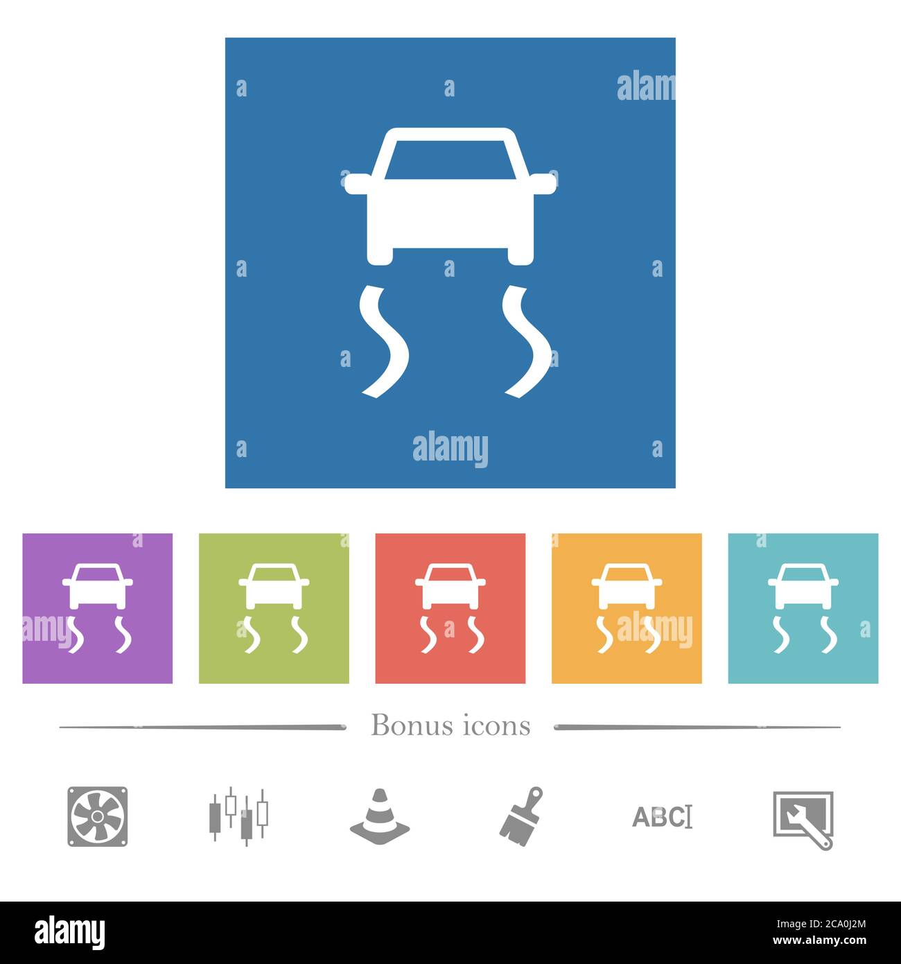 Slippery road dashboard indicator flat white icons in square ...