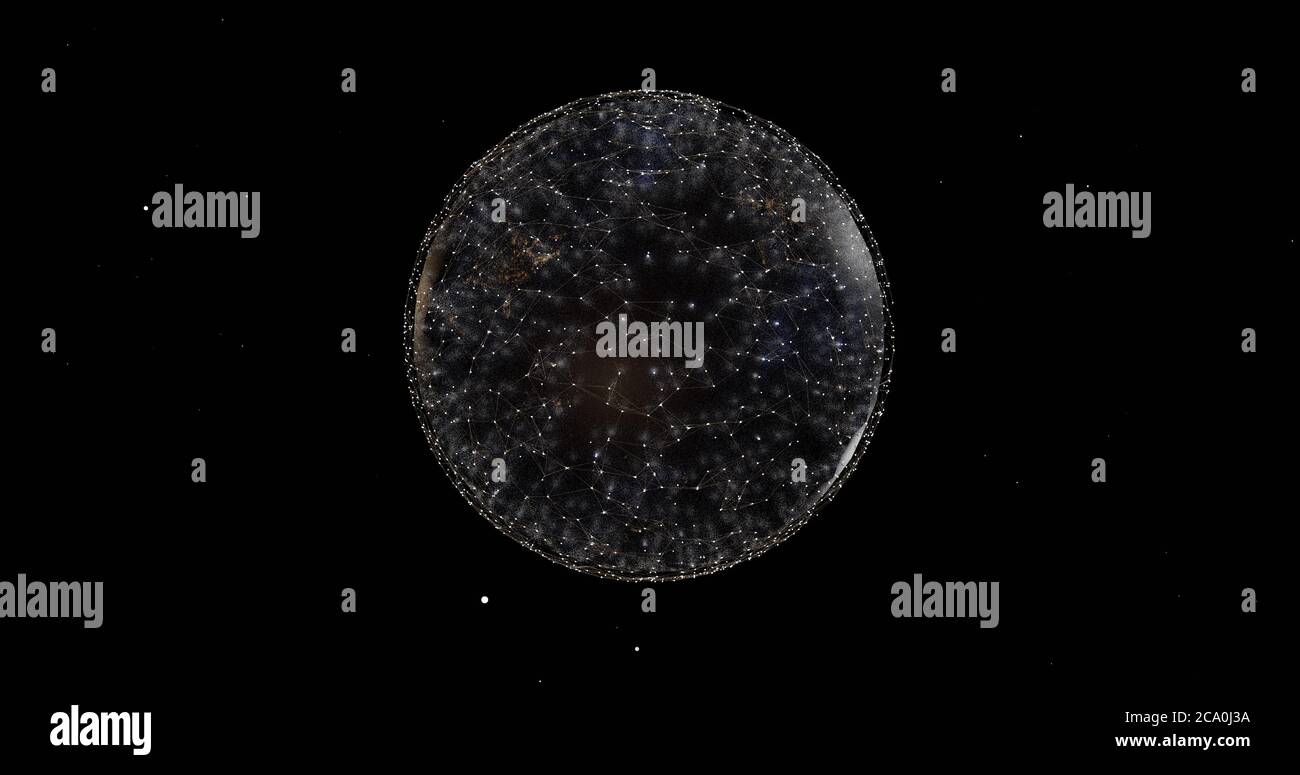 3d Illustration Planet with network and nodes gray rendered Stock Photo ...