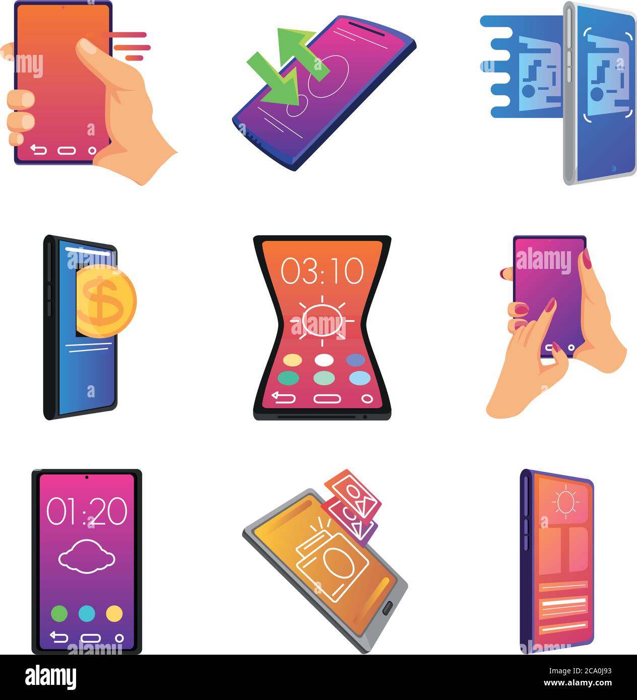 set of icons with modern smartphones vector illustration design Stock ...