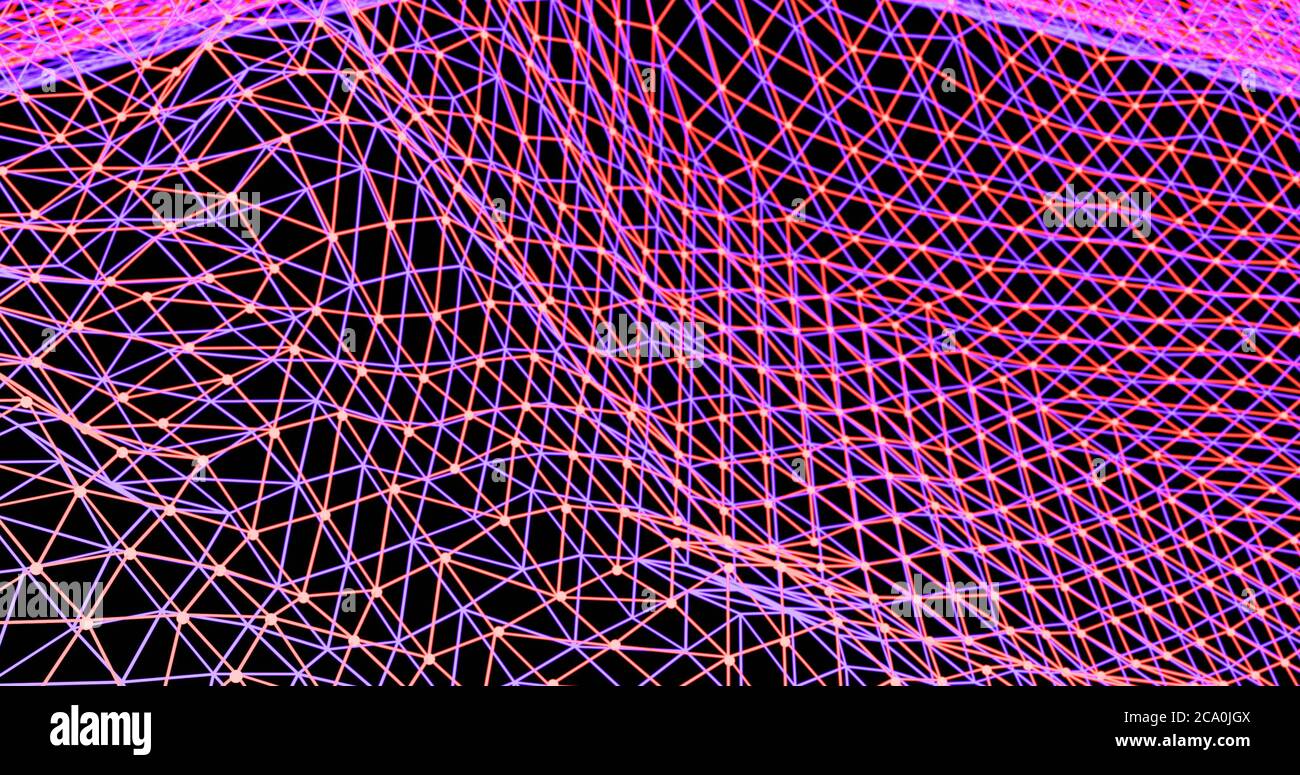 illustration double Wireframe wave 3d render with points Stock Photo ...