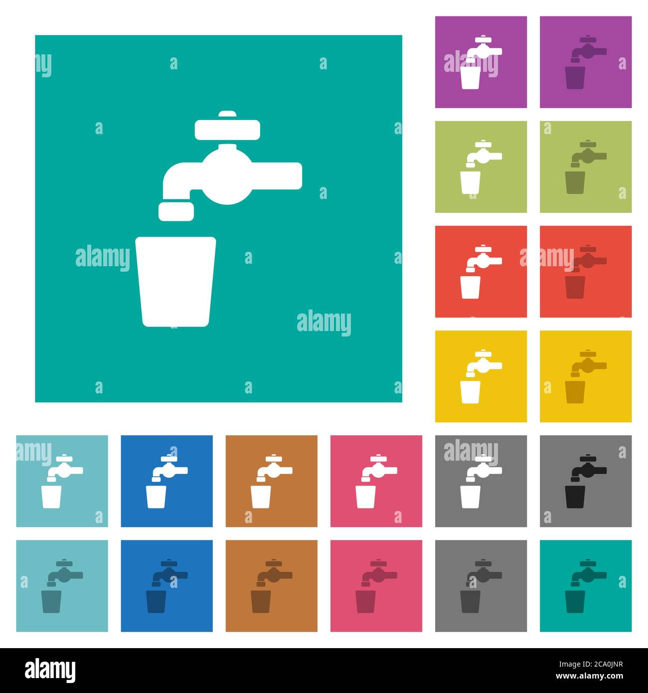 Drinking water multi colored flat icons on plain square backgrounds ...