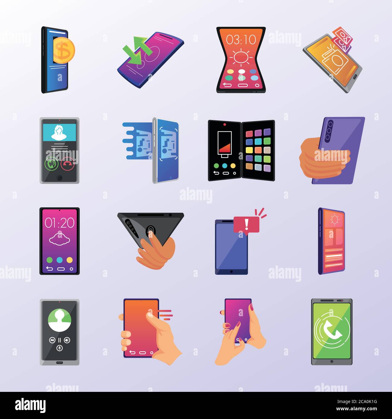 set of icons with smartphone screens vector illustration design Stock ...