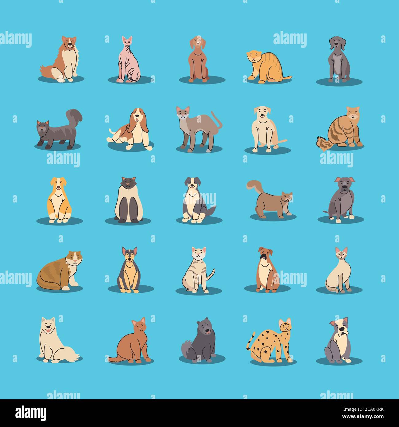 set of pets, different breeds of dogs and cats vector illustration ...