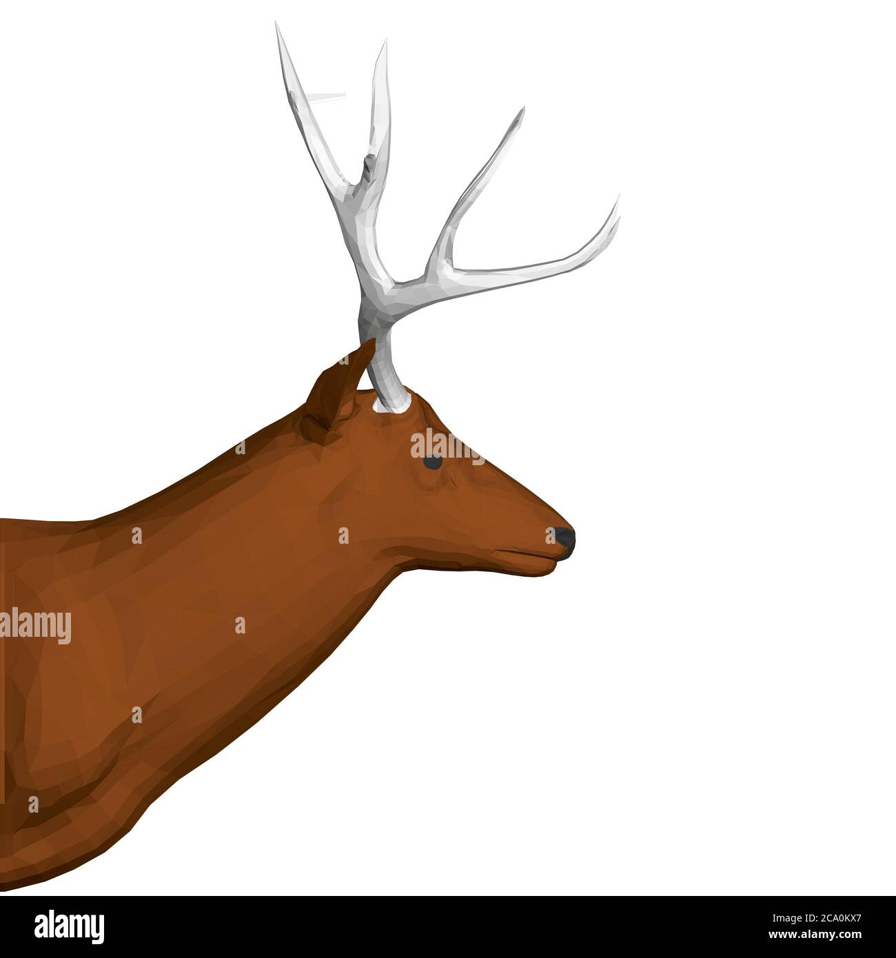 Polygonal brown deer head with large antlers. Side view. 3D. Vector ...