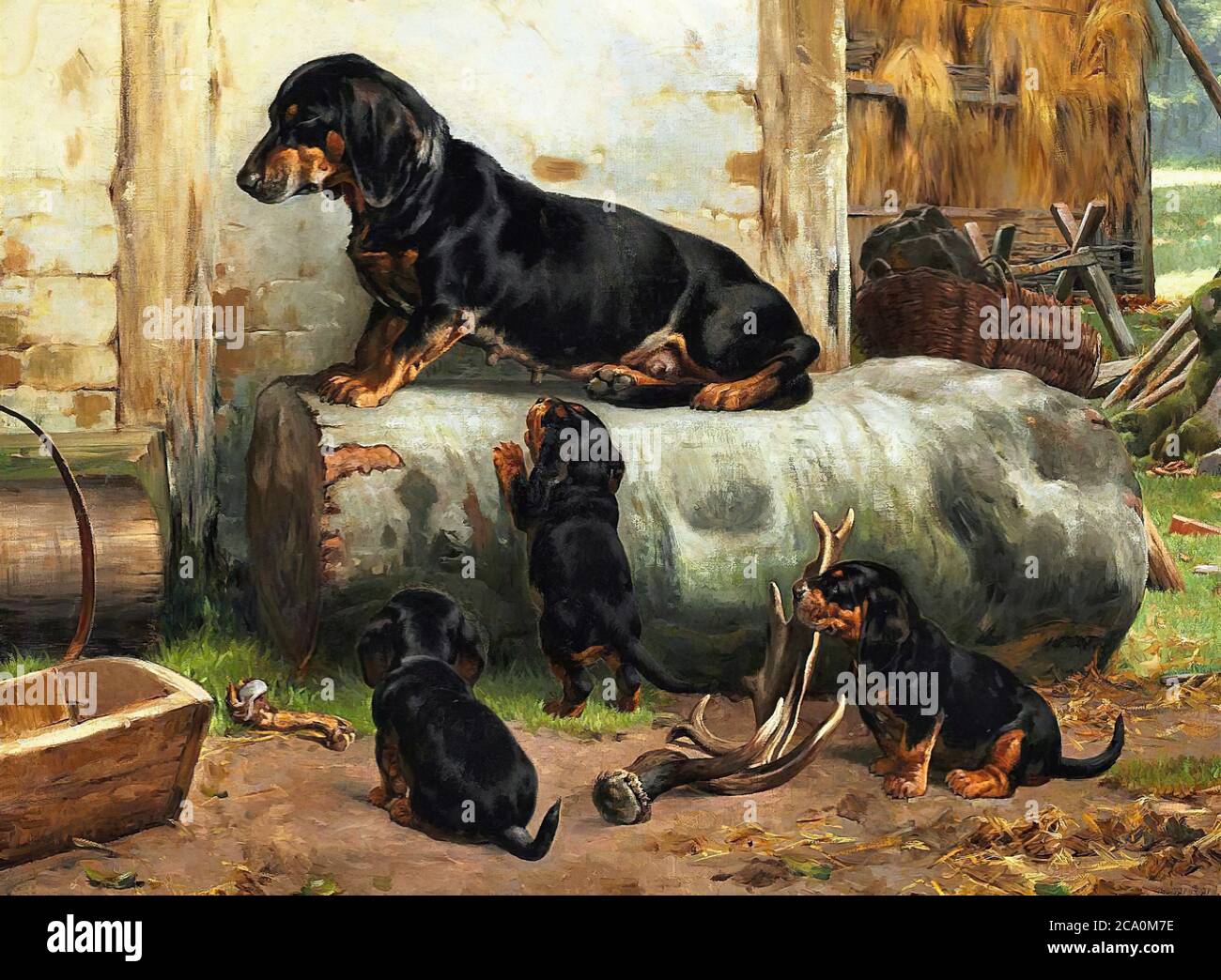Simonsen Simon Ludvig Ditlev - Dachshund with Three Pups - Danish ...