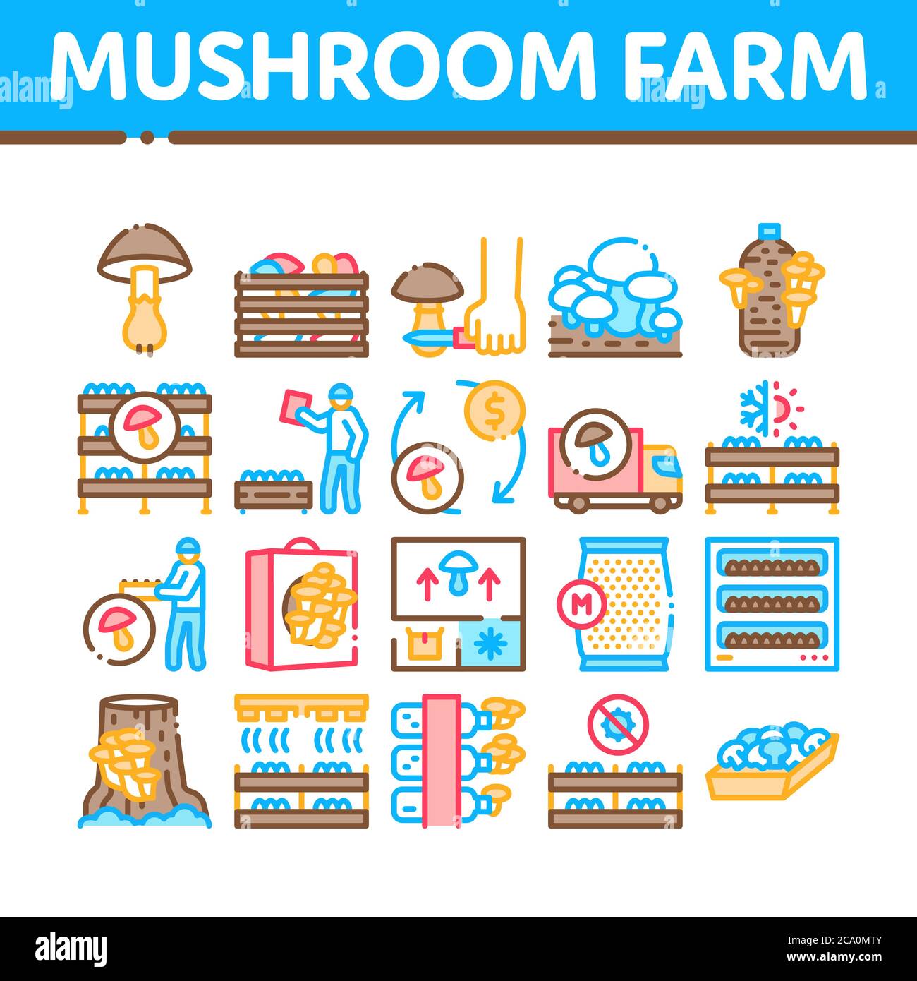 Mushroom Farm Plant Collection Icons Set Vector Stock Vector Image ...