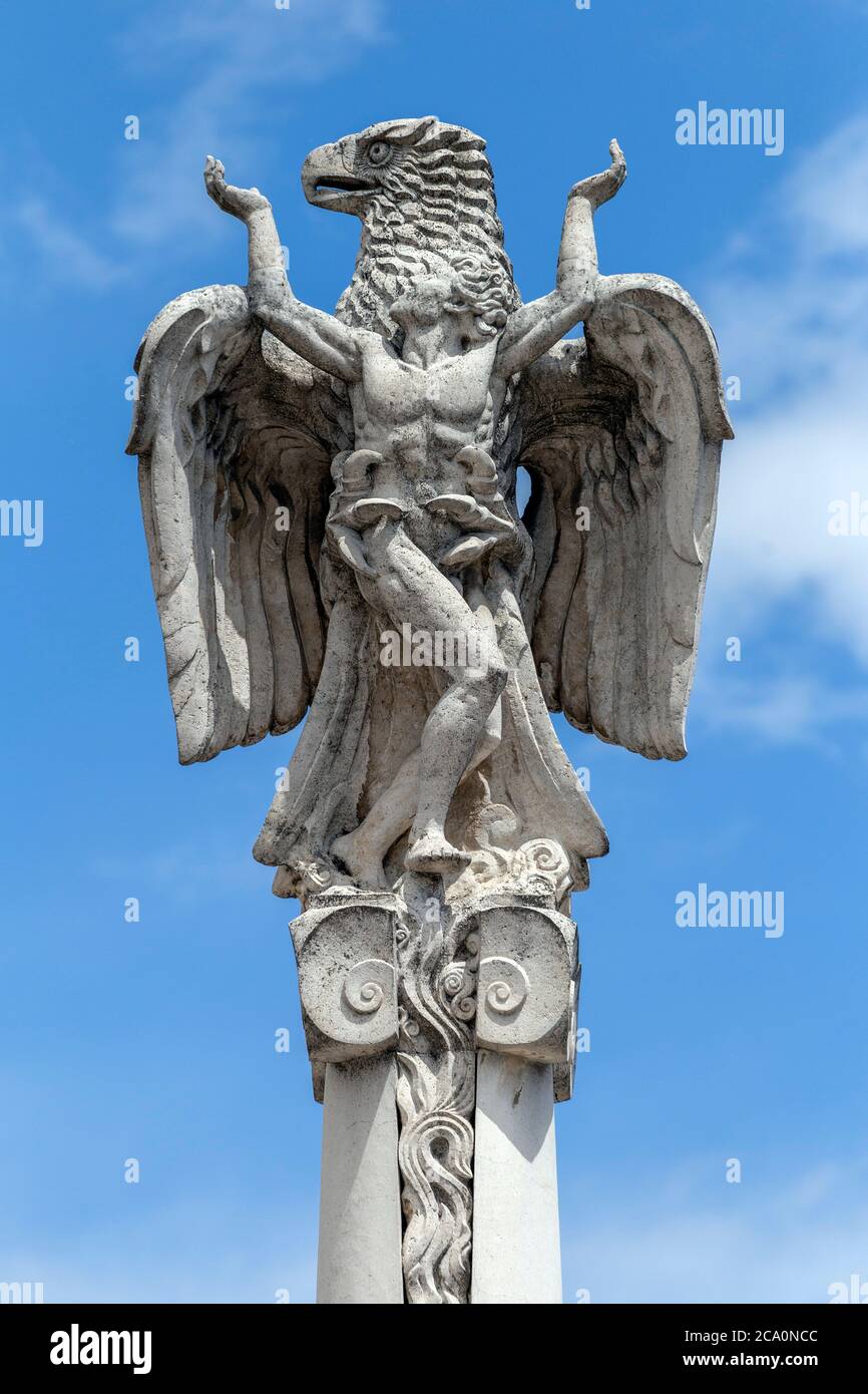 Statue of Prometheus at the community center in Sarospatak, Hungary ...