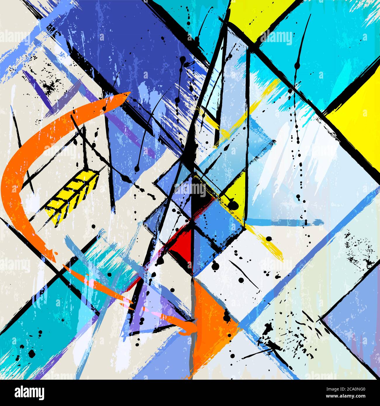 abstract background illustration, with strokes, splashes and geometric ...