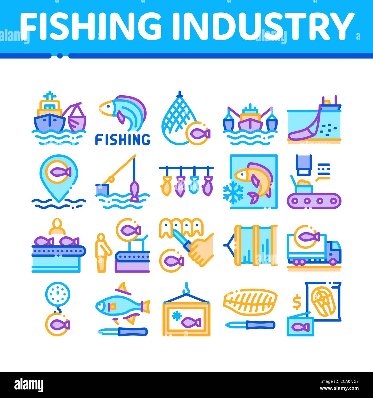 Fishing Industry Business Process Icons Set Vector Stock Vector Image ...