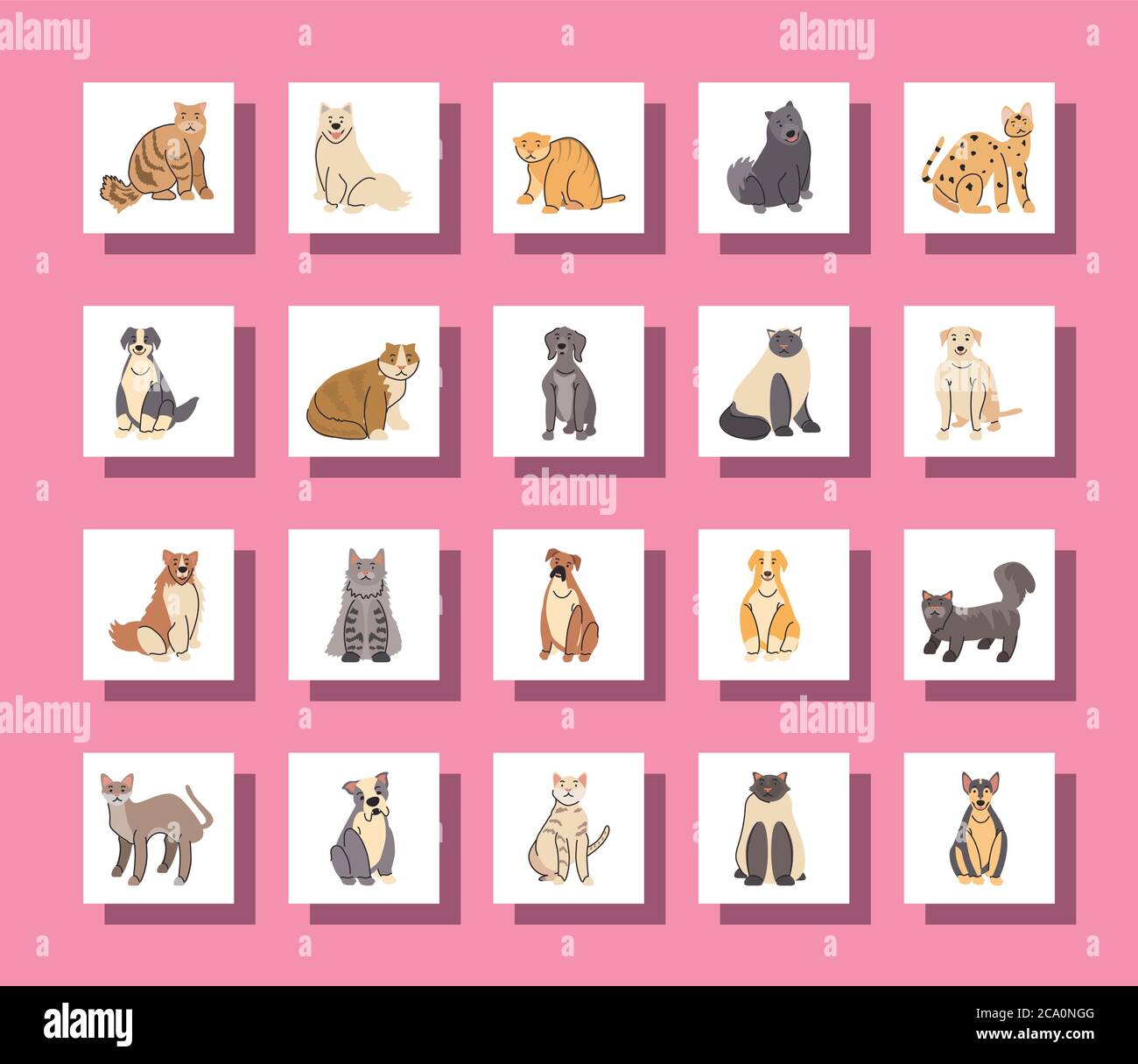 set of pets, different breeds of dogs and cats vector illustration ...
