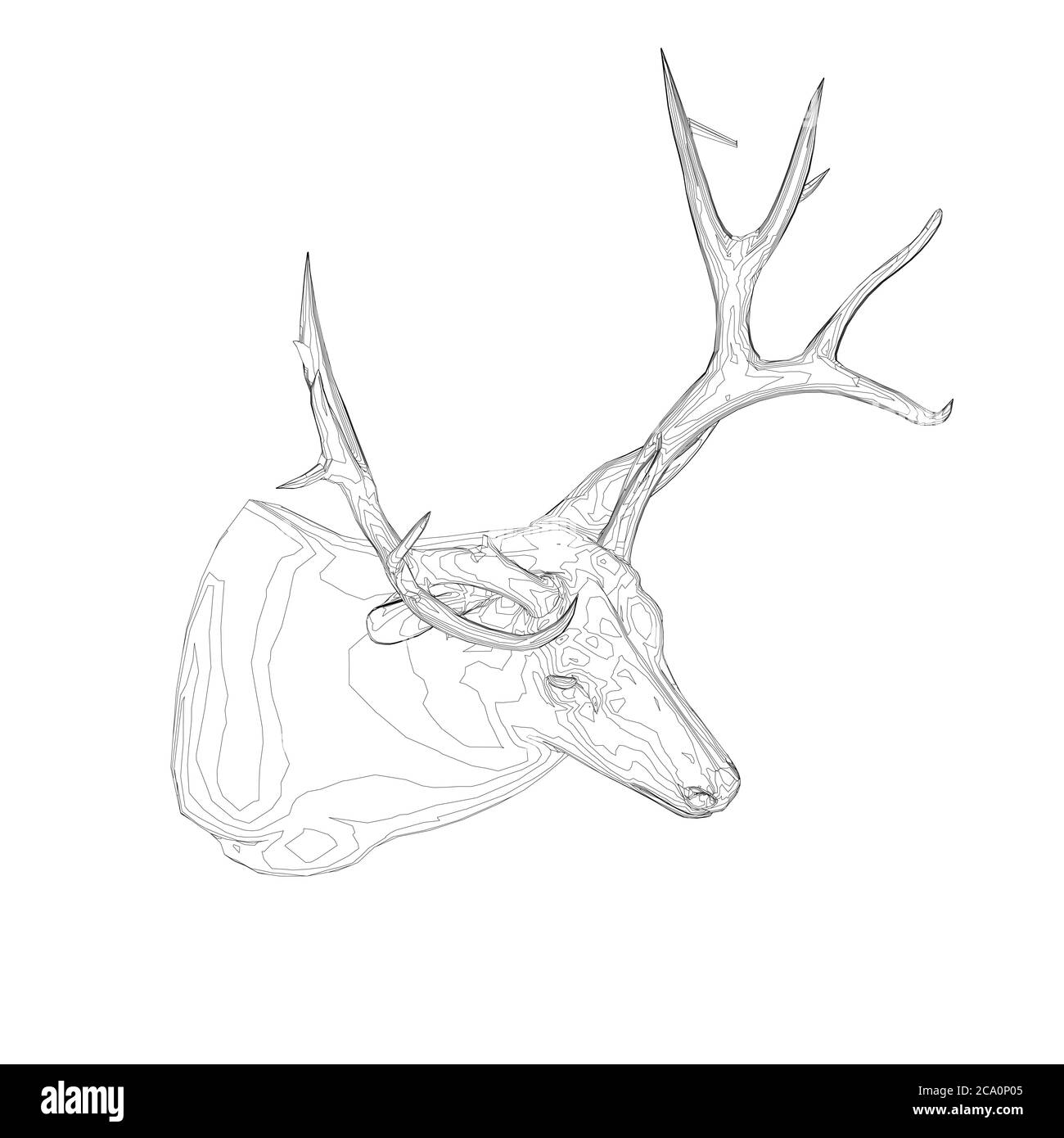 Deer head frame with large antlers from black lines on a white ...