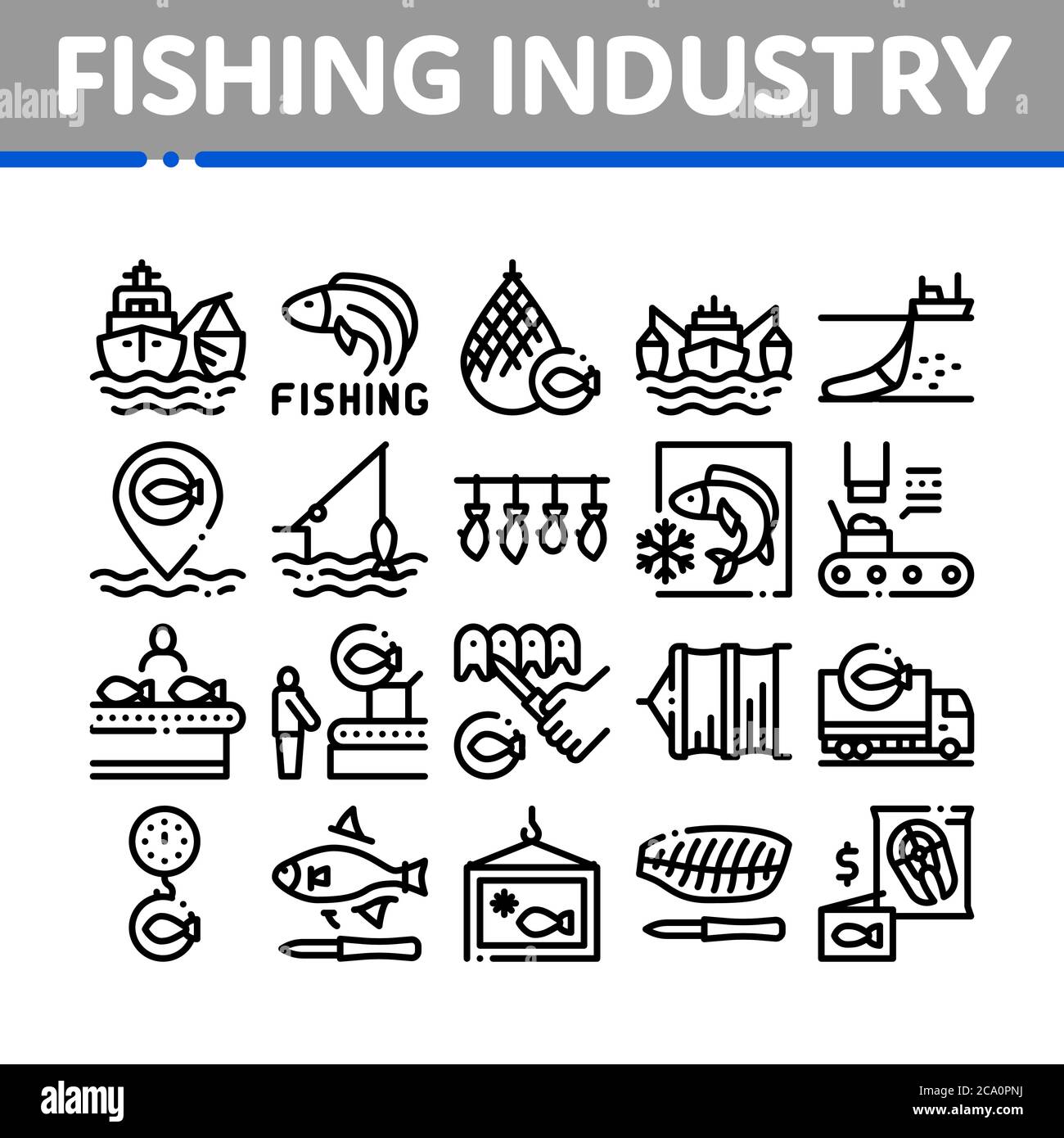 Fishing Industry Business Process Icons Set Vector Stock Vector Image ...
