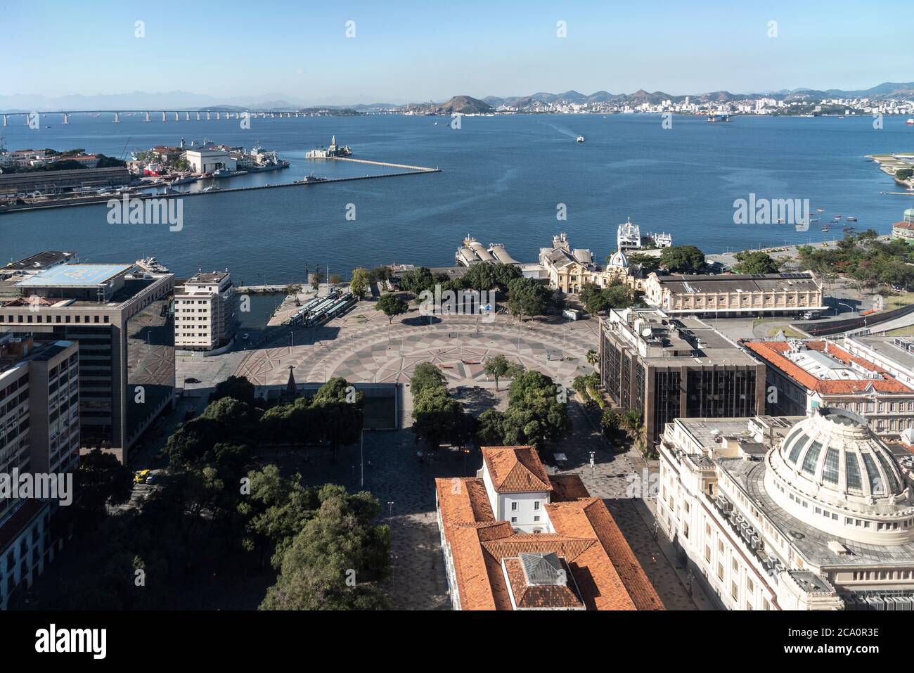 Beautiful view to historic buildings and ocean in downtown Rio de ...