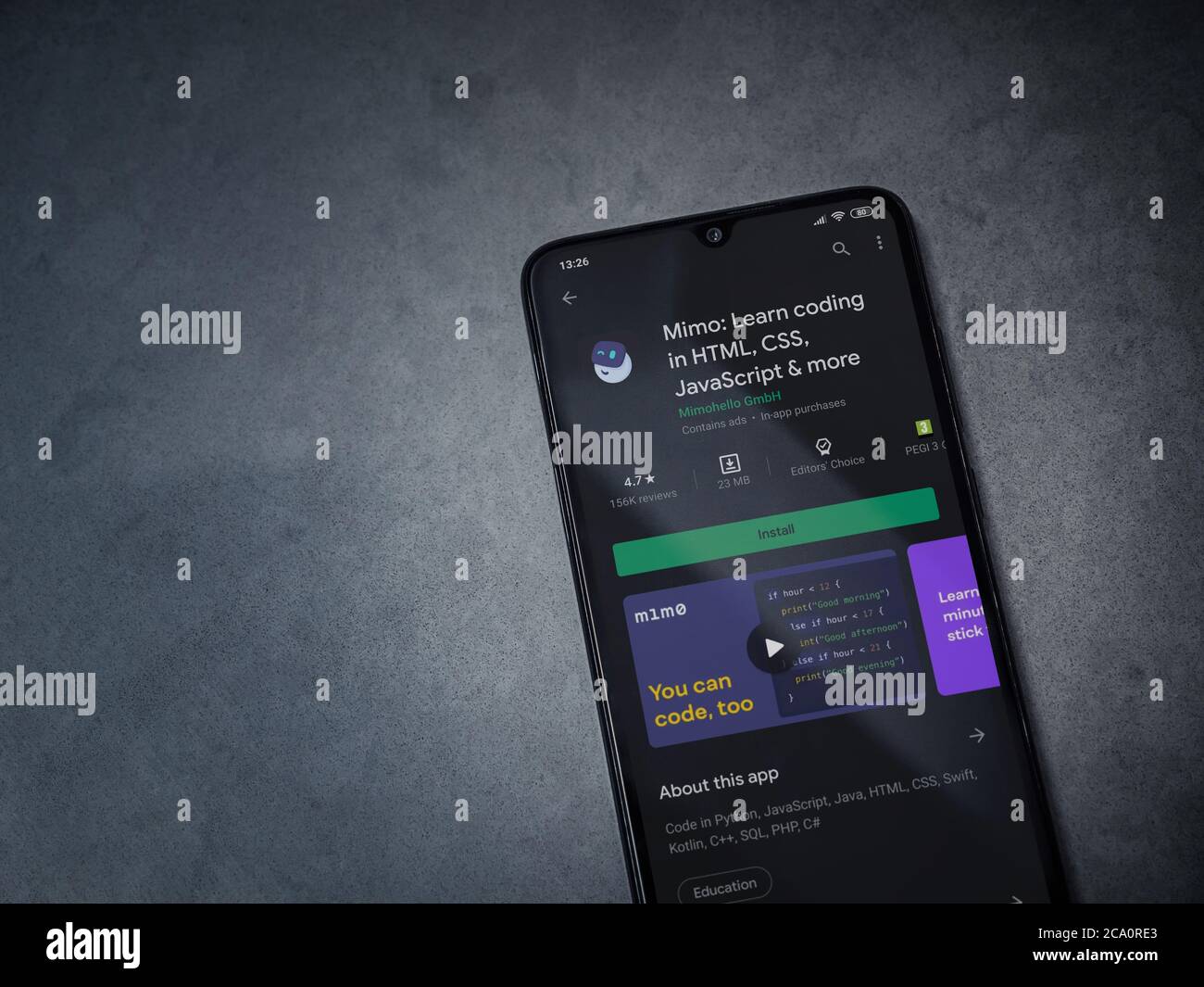 Lod Israel July 8 2020 Mimo Learning Coding App Play Store Page On The Display Of A Black