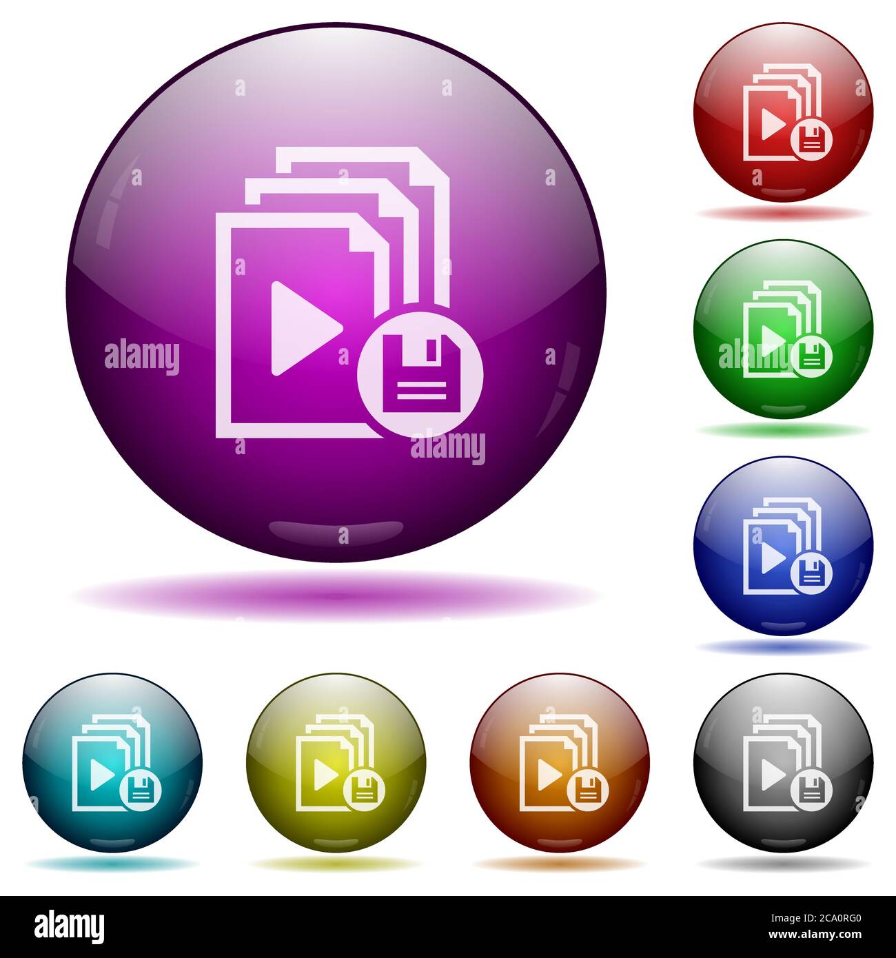 Save playlist icons in color glass sphere buttons with shadows Stock ...