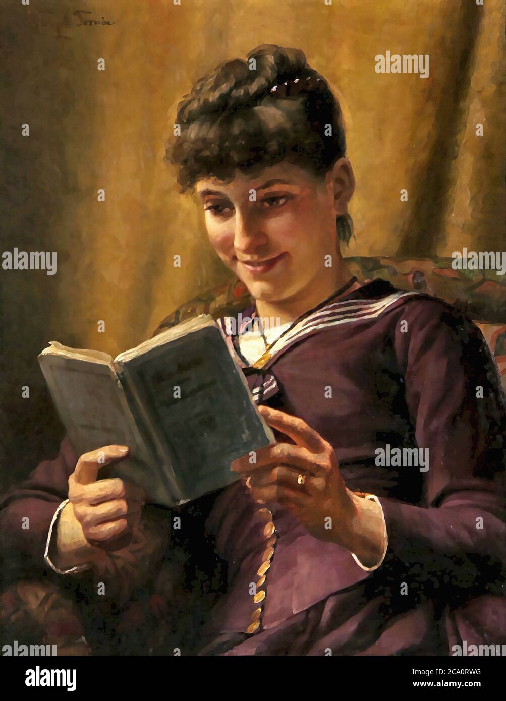 Tornoe Wenzel Ulrik - Portrait of a Young Girl Reading a Book - Danish ...