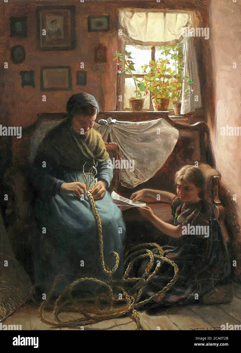 Tornoe Wenzel Ulrik - Young Girl with Her Grandmother - Danish School ...