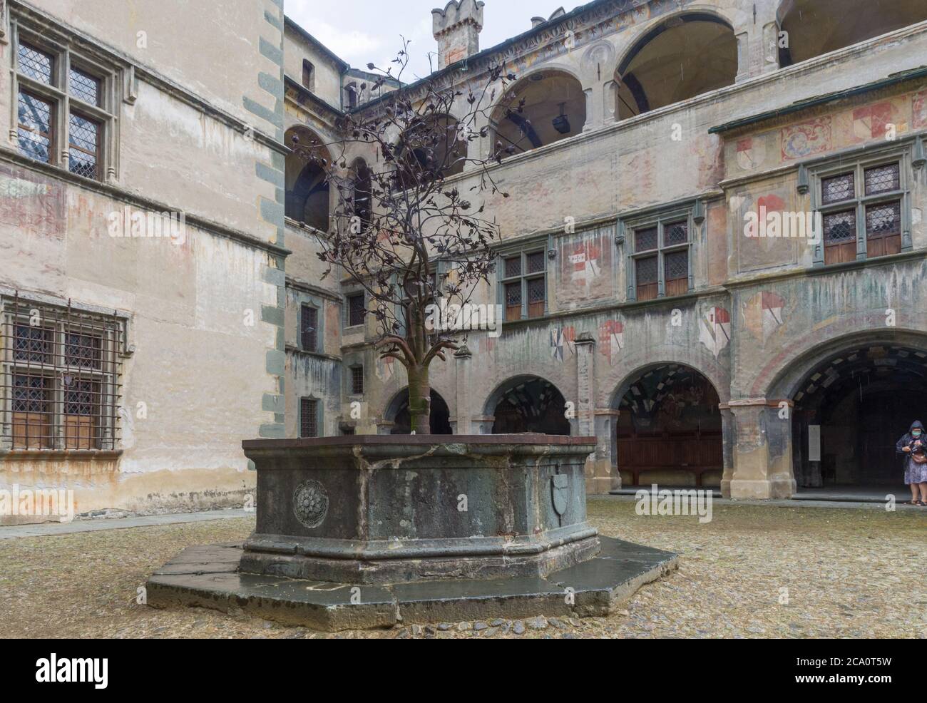 Issogne, Italy (30th July 2020) - The internal court of the medieval ...