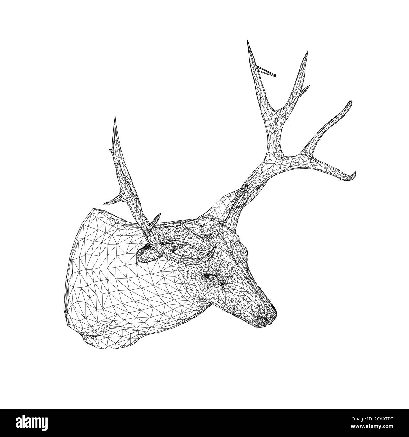 Deer head frame with large antlers from black lines on a white ...