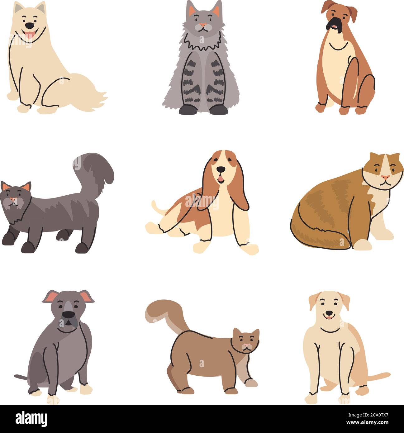 set of pets, different breeds of dogs and cats vector illustration ...