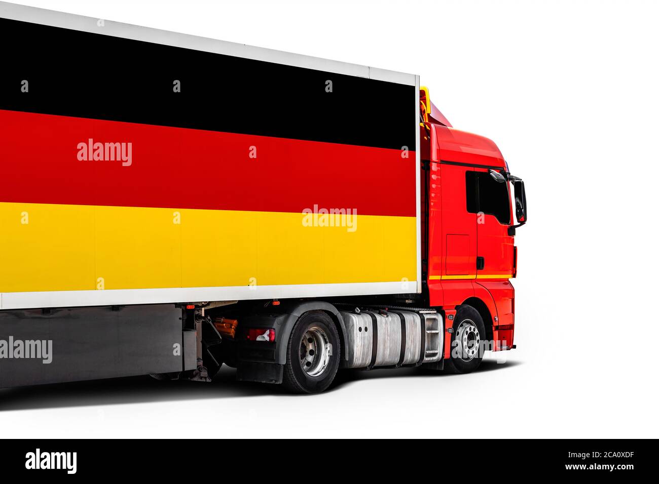 Big truck with the national flag of Germany on white isolated ...