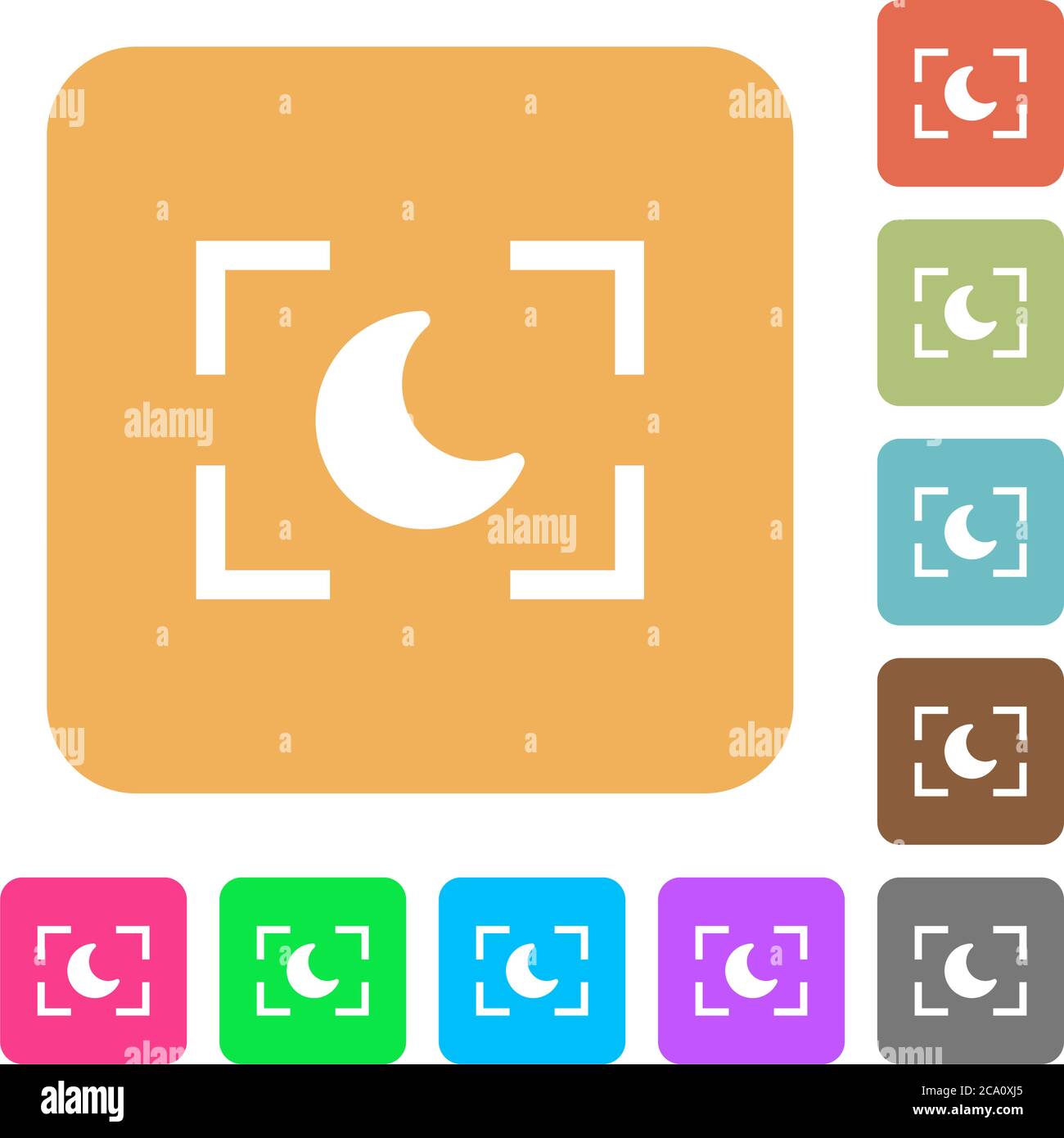 Camera night mode flat icons on rounded square vivid color backgrounds ...