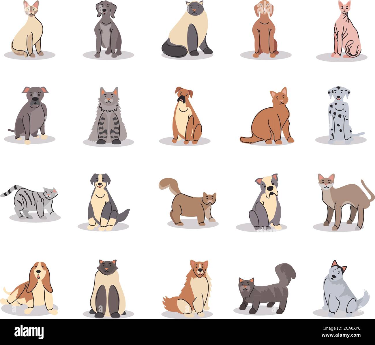 set of pets, different breeds of dogs and cats vector illustration ...