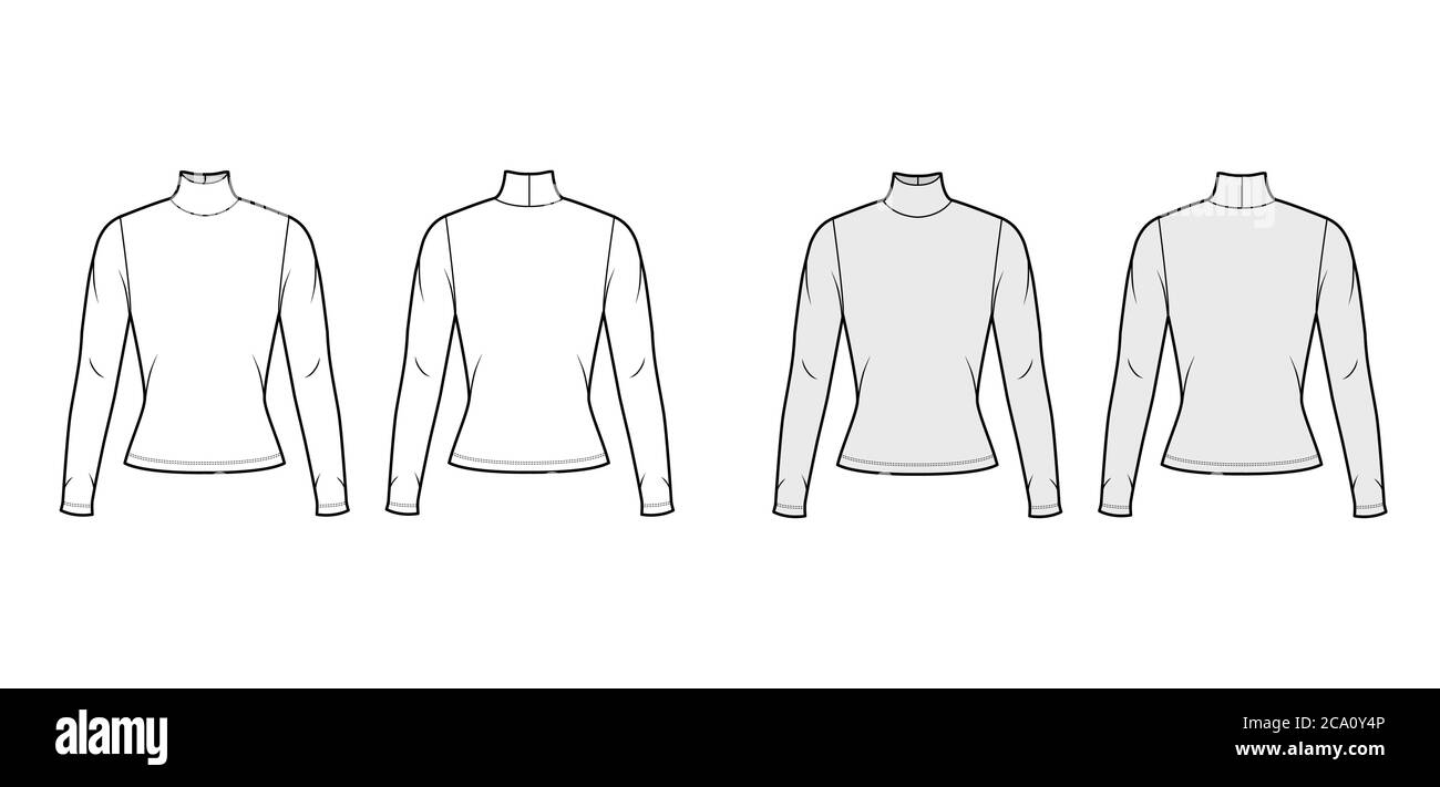 Turtleneck jersey sweater technical fashion illustration with long ...