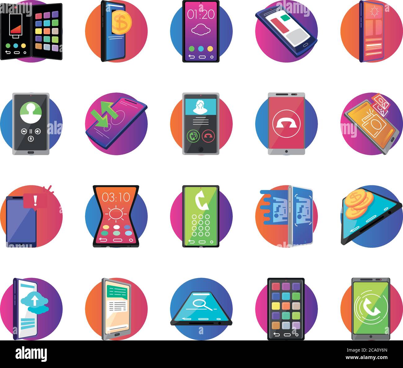 set of icons with smartphone screens in white background vector ...