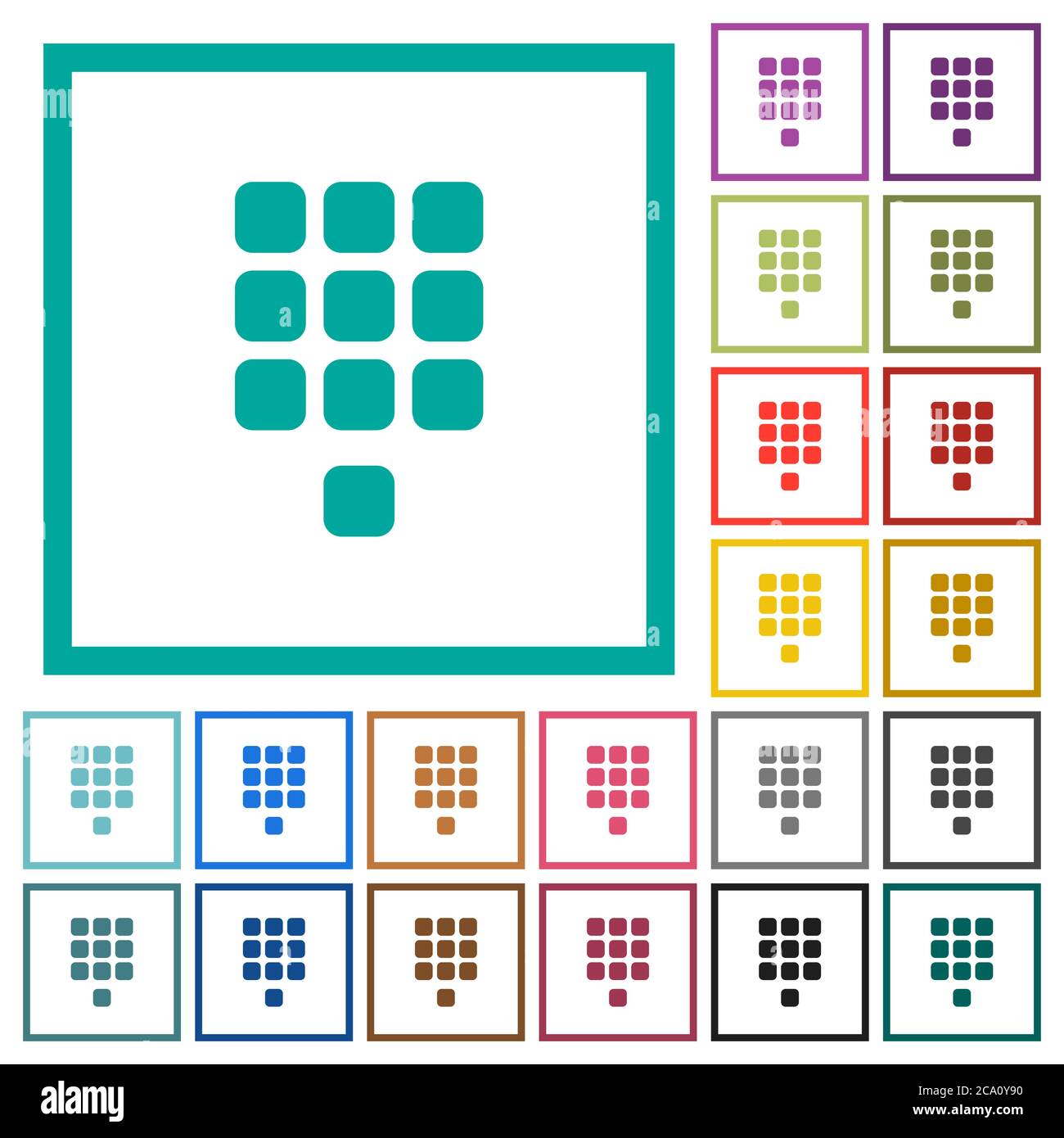 Dial pad flat color icons with quadrant frames on white background ...