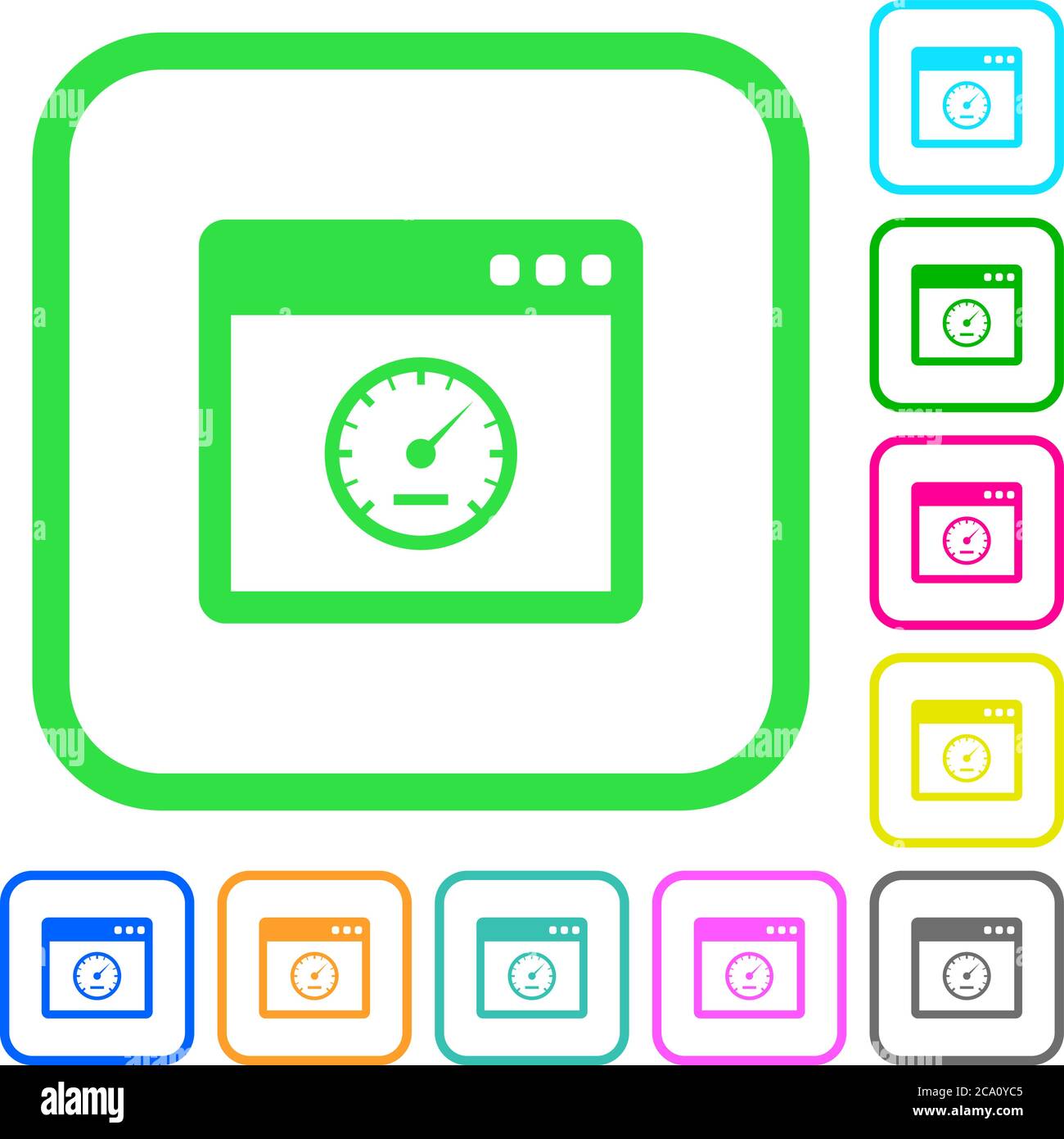 Application speed vivid colored flat icons in curved borders on white ...